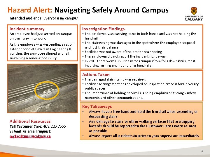 Hazard Alert Navigating Safely Around Campus Intended audience