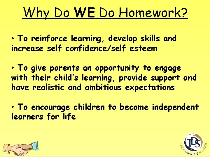Working Together at The Downley School Homework Welcome