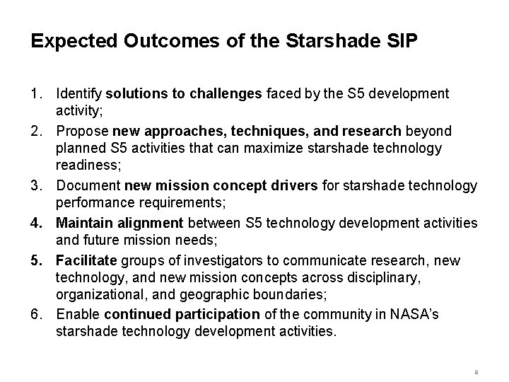 Starshade Science and Industry Partnership Telecon 6 NASA
