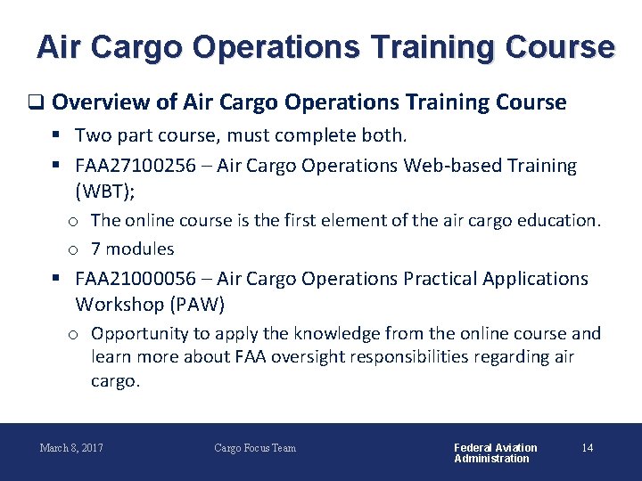 Cargo Focus Team Cargo Operations Presented to Ops