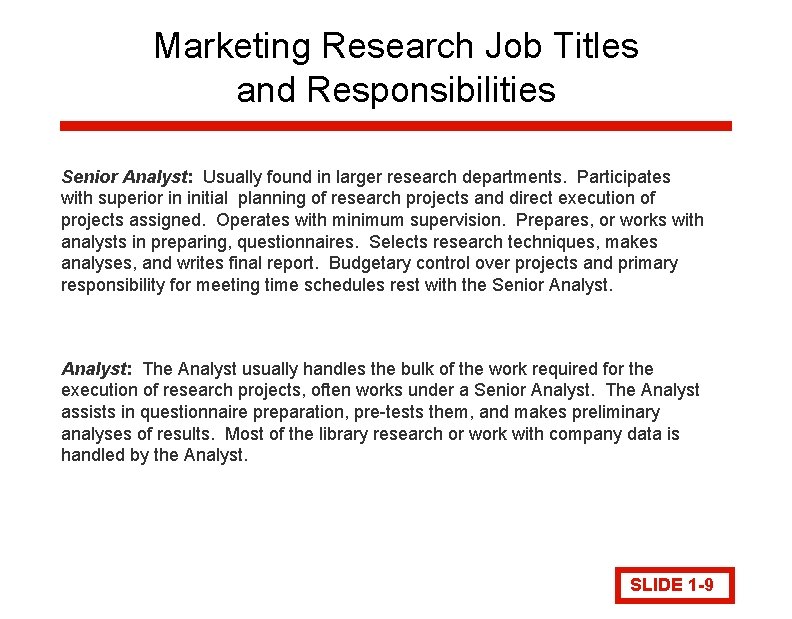 Role of Marketing Research Chapter 1 The Task