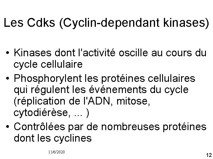 LE CYCLE CELLULAIRE II Constitution du systme de