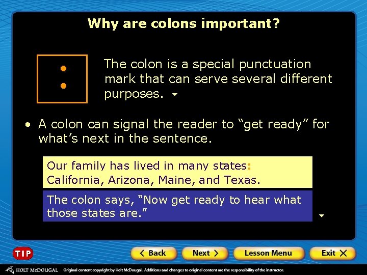 Using Colons Why are colons important Colons to
