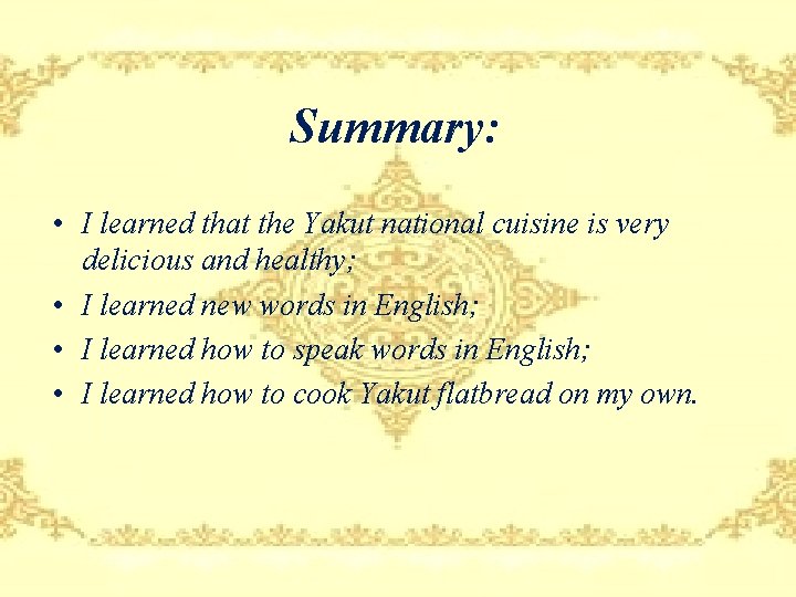 SAKHA NATIONAL DISHES Made pupil 4 V class