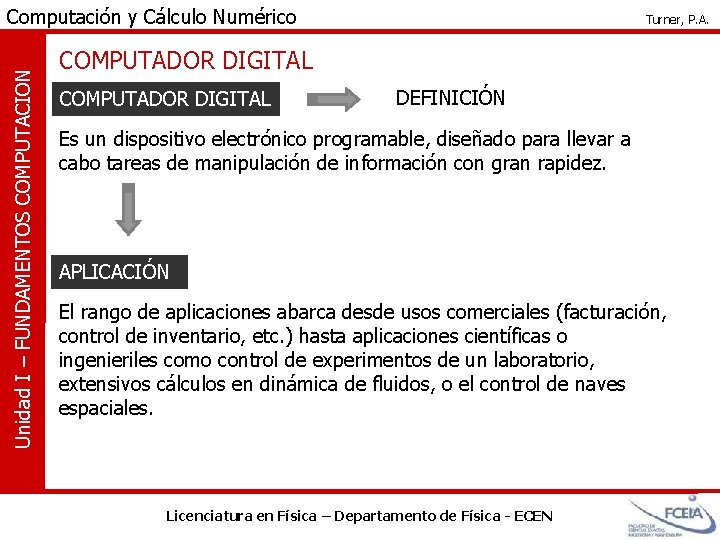 Unidad I FUNDAMENTOS COMPUTACION Computacin y Clculo Numrico