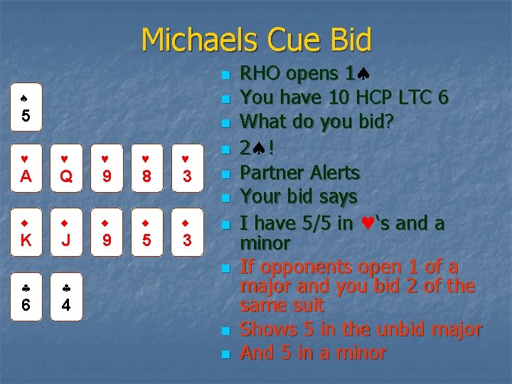 Advanced Michaels Cue Bids Unusual No trump UNT