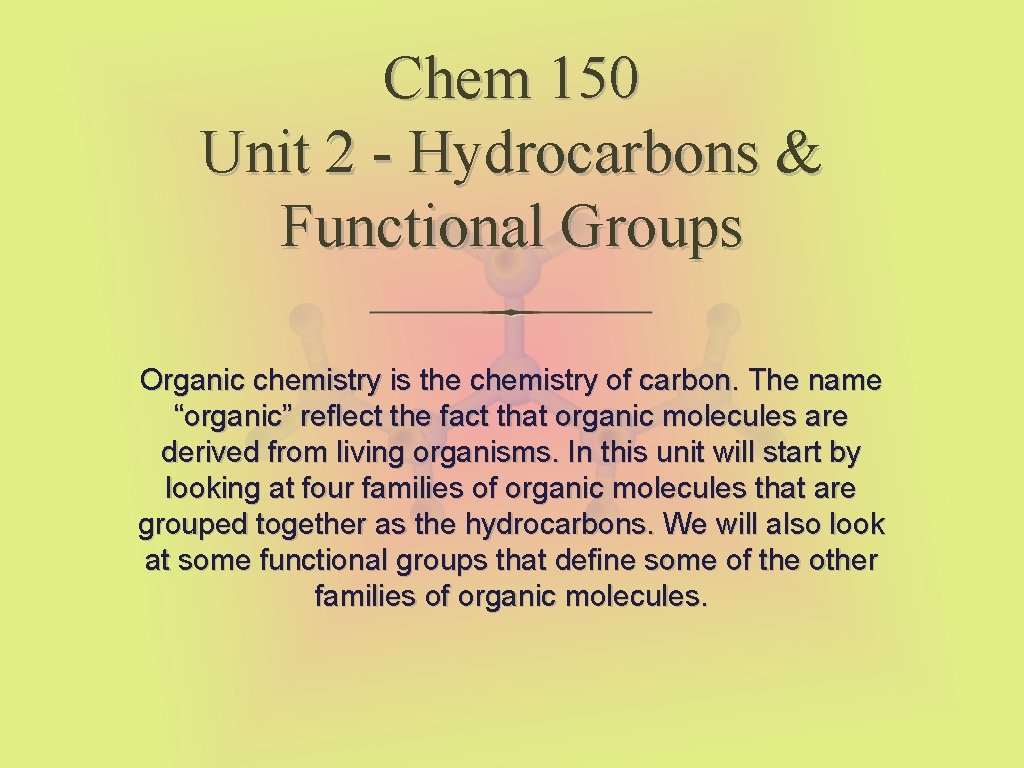 Chem 150 Unit 2 Hydrocarbons Functional Groups Organic