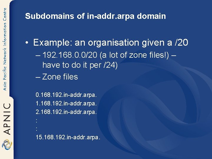 Reverse DNS Overview Principles Creating reverse zones Setting