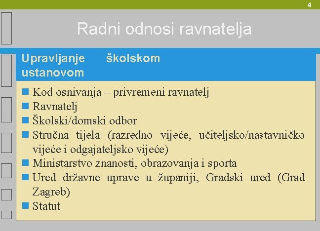 1 Radni odnosi ravnatelja 2 Radni odnosi ravnatelja