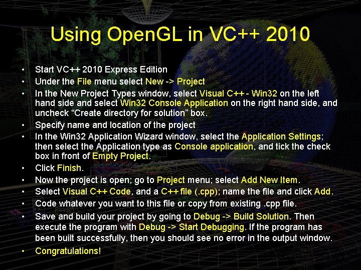Install and Setup VC and Open GL Introduction