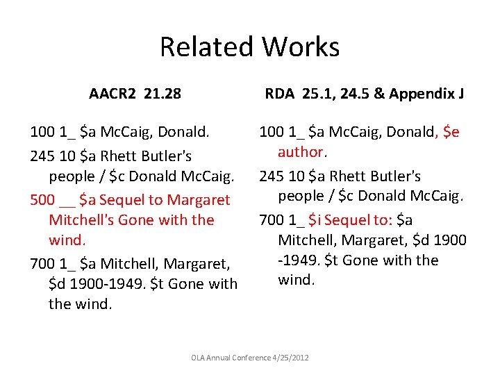 Changes from AACR 2 to RDA A Comparison