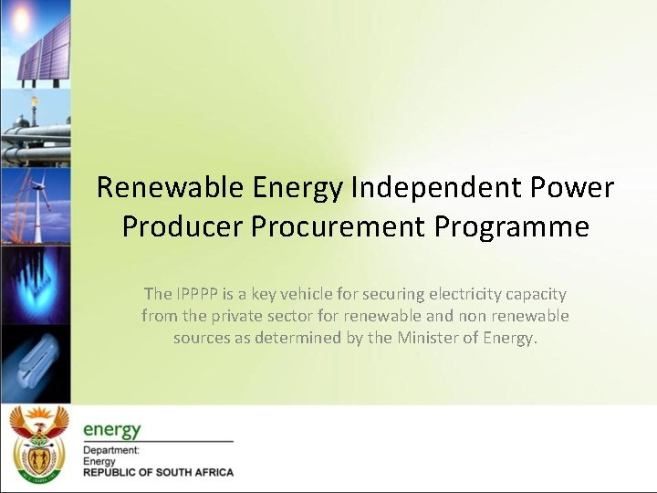 Renewable Energy Initiatives Ms Nomawethu Qase Presentation Outline