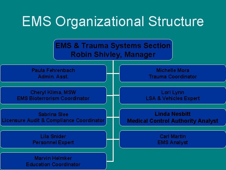 EMS Trauma Systems Section Robin Shivley Manager Topics