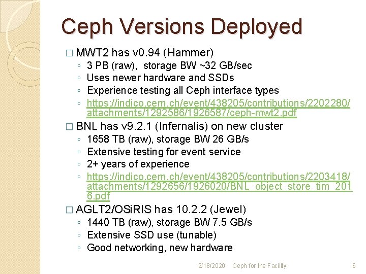 Role of CEPH in the Facility and Distributed