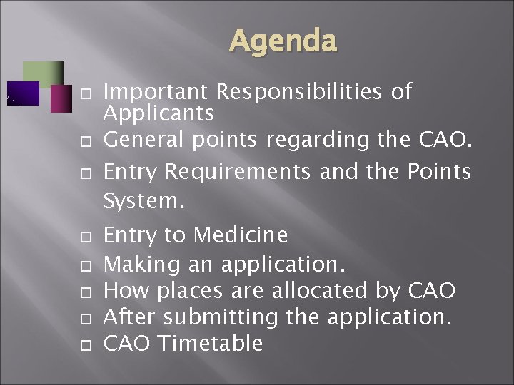 CAO Information Seminar Agenda Important Responsibilities of Applicants