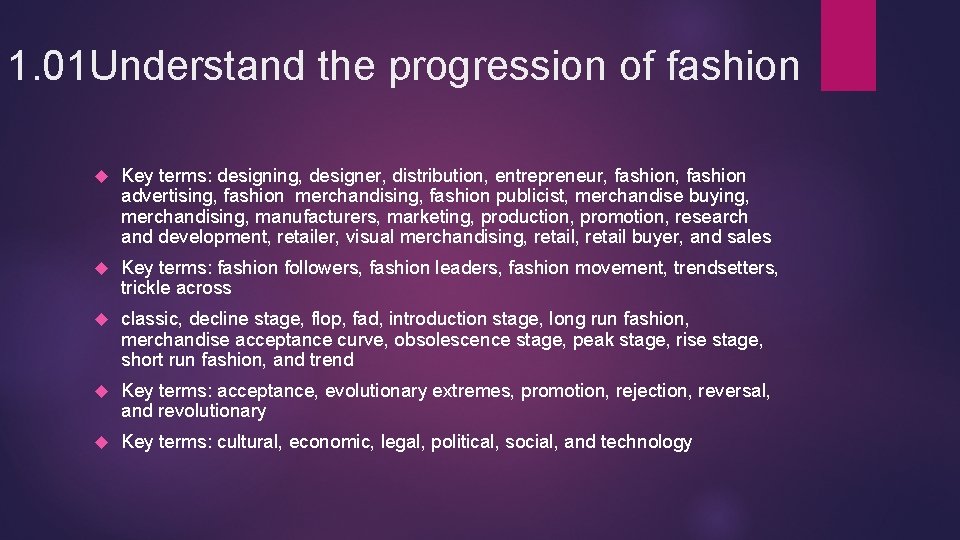 Fashion Vocabulary 1 01 Understand the progression of