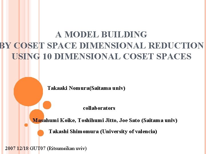 A MODEL BUILDING BY COSET SPACE DIMENSIONAL REDUCTION