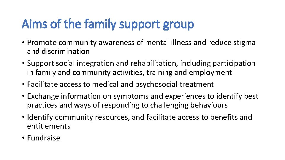 Establishing a family support group in community mental