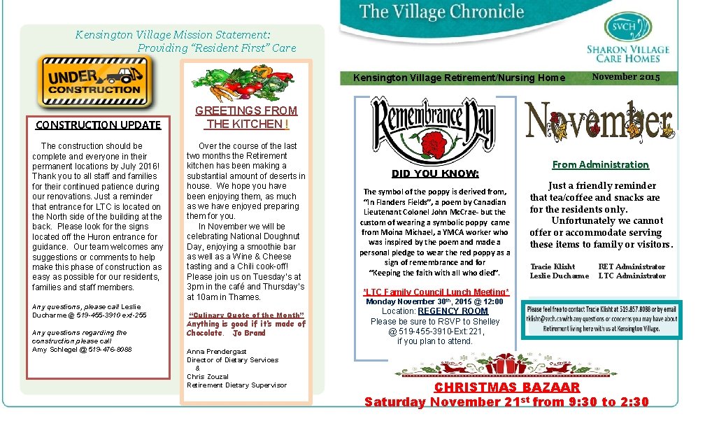 Kensington Village Mission Statement Providing Resident First Care