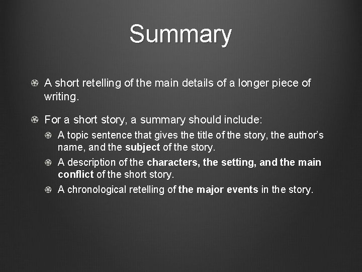 Summary A short retelling of the main details