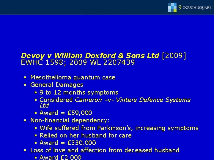 Asbestos Update Stephen Glynn Chambers of Grahame Aldous