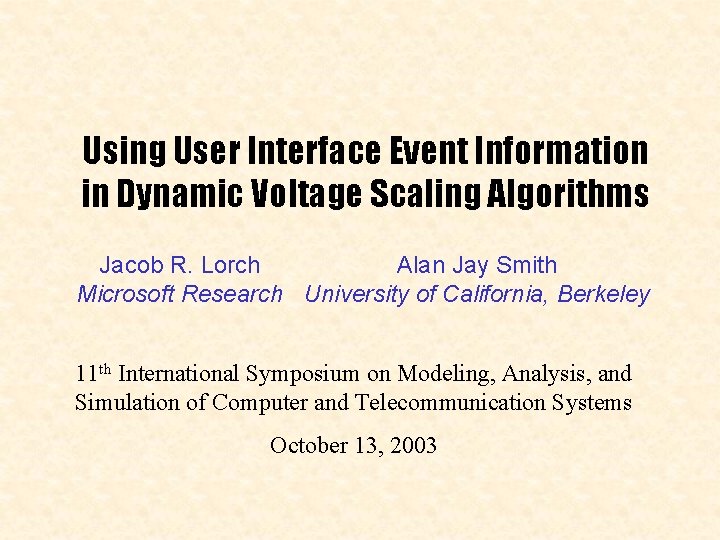 Using User Interface Event Information in Dynamic Voltage