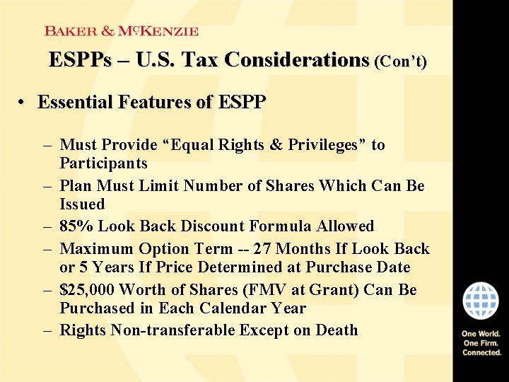 Global Employee Stock Purchase Plans 2001 Global Equity