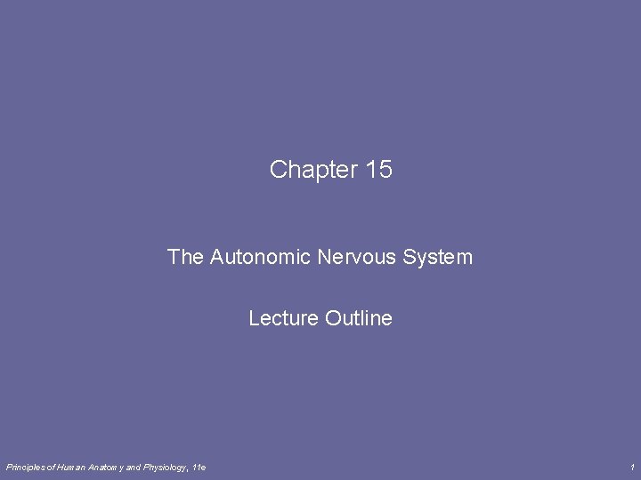 Chapter 15 The Autonomic Nervous System Lecture Outline