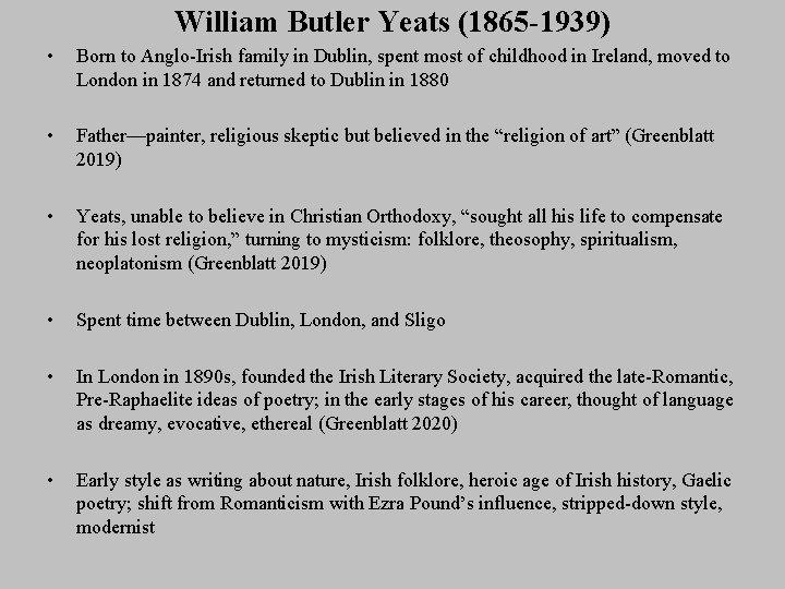 Yeats and the Gyre HUM 2213 British and