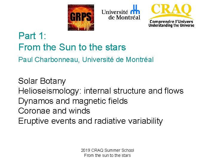 Part 1 From the Sun to the stars