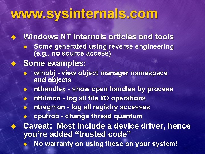 Windows NT Internals David Solomon Expert Seminars Microsoft