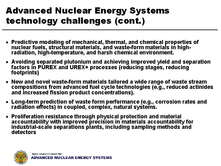 Basic Research Needs for Advanced Nuclear Energy Systems