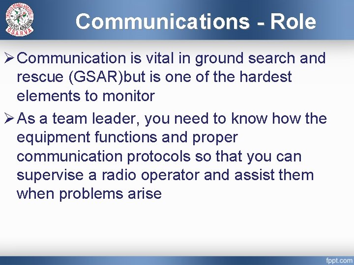 Team Leader Training Communications Ontario Search and Rescue