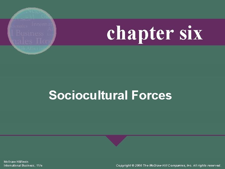 chapter six Sociocultural Forces Mc GrawHillIrwin International Business