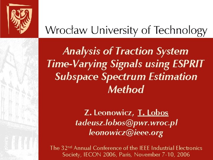 Analysis Of Traction System Timevarying Signals Using Esprit