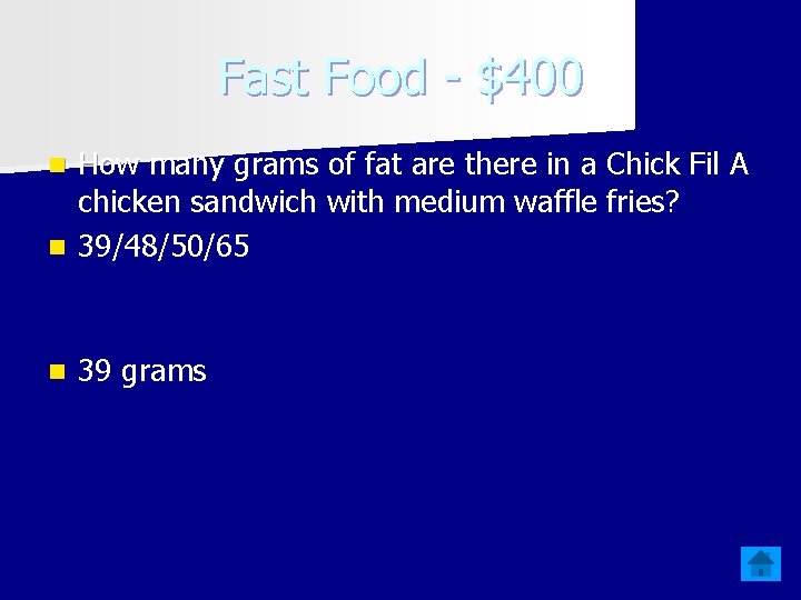 Jeopardy Fast Food Fruits Veggies Healthy Snacks Drinking