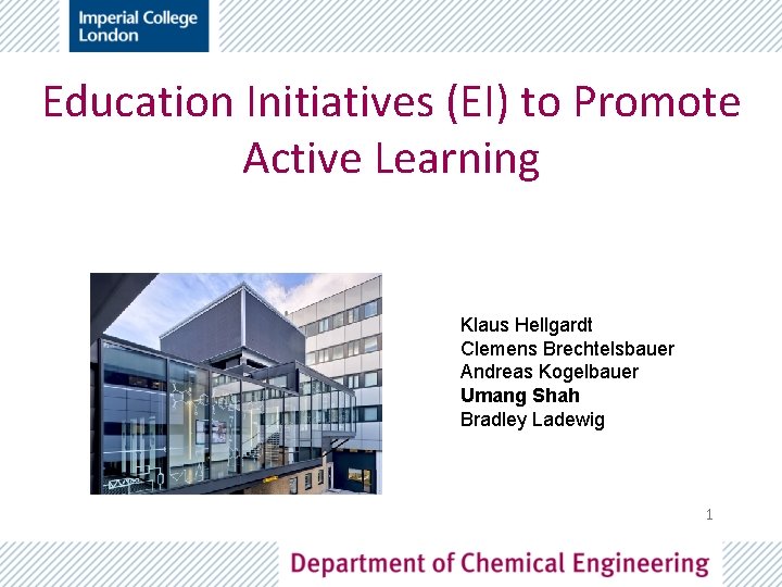 Education Initiatives EI to Promote Active Learning Klaus
