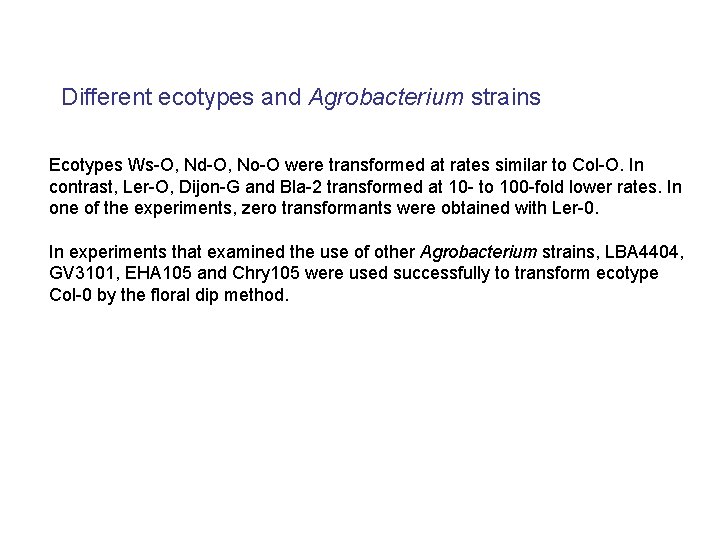 In planta transformation of Arabidopsis Vacuum infiltration method