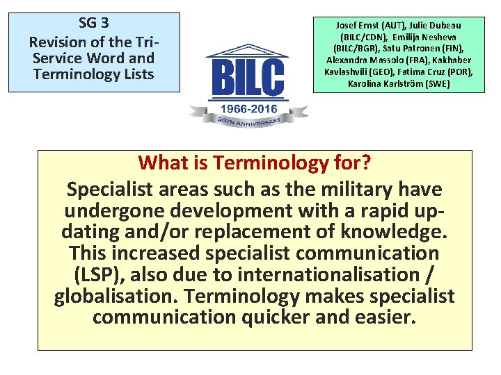 SG 3 Revision of the Tri Service Word