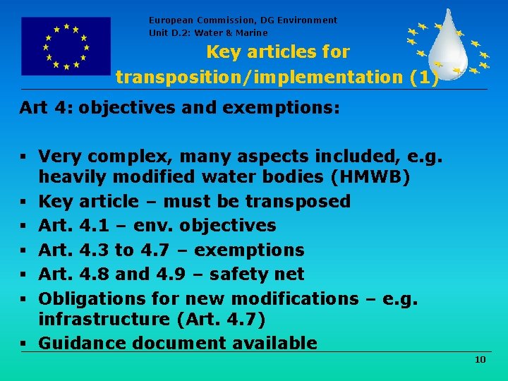 European Commission DG Environment Unit D 2 Water