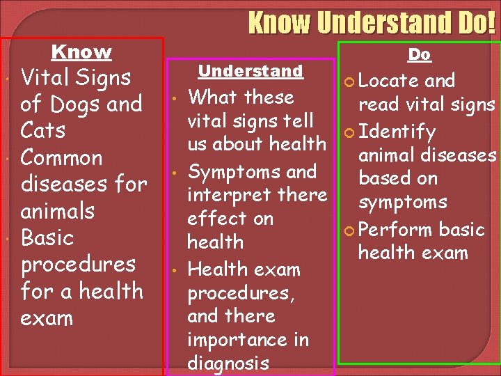 Animal HealthManagement ANSC Objectives Define basic animal health