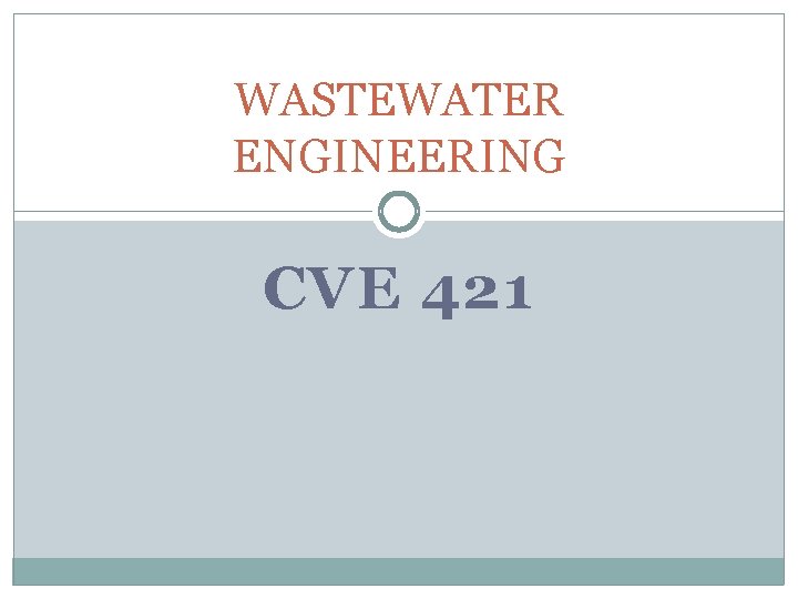 WASTEWATER ENGINEERING CVE 421 Introduction The liquid waste