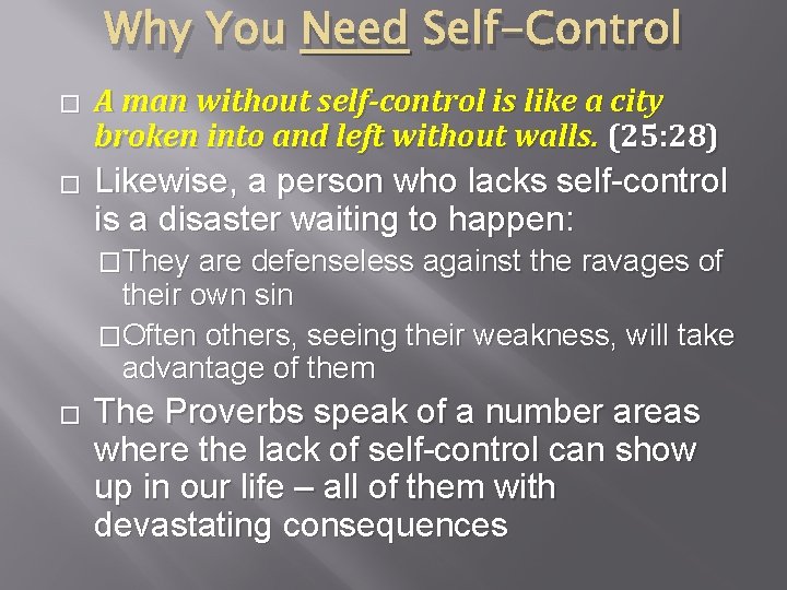 THE BOOK OF PROVERBS SelfControl Proverbs and other