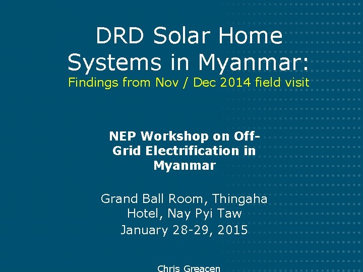 DRD Solar Home Systems in Myanmar Findings from