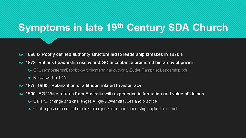 Leadership in the Seventhday Adventist Church Policy and