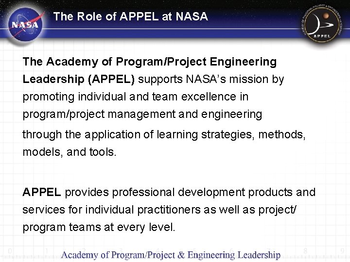 The Role of APPEL at NASA To access