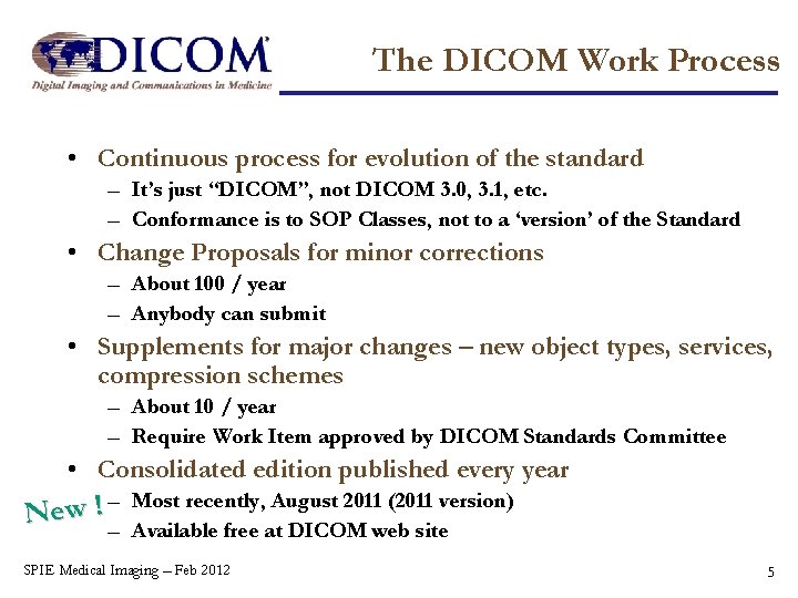 Whats New in DICOM Workshop SPIE MEDICAL IMAGING