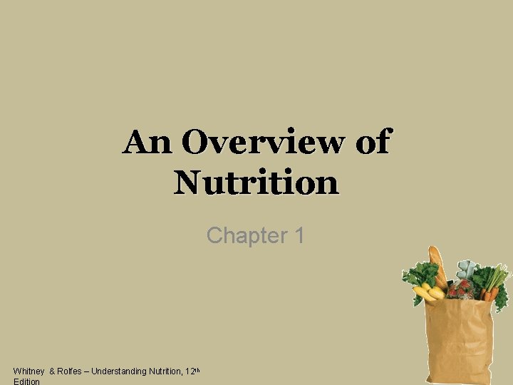An Overview of Nutrition Chapter 1 Whitney Rolfes