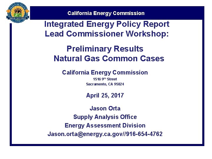 California Energy Commission Integrated Energy Policy Report Lead