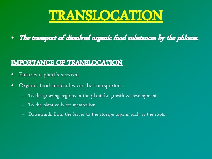 BIOLOGY FORM 5 CHAPTER 1 TRANSPORT PREPARED BY